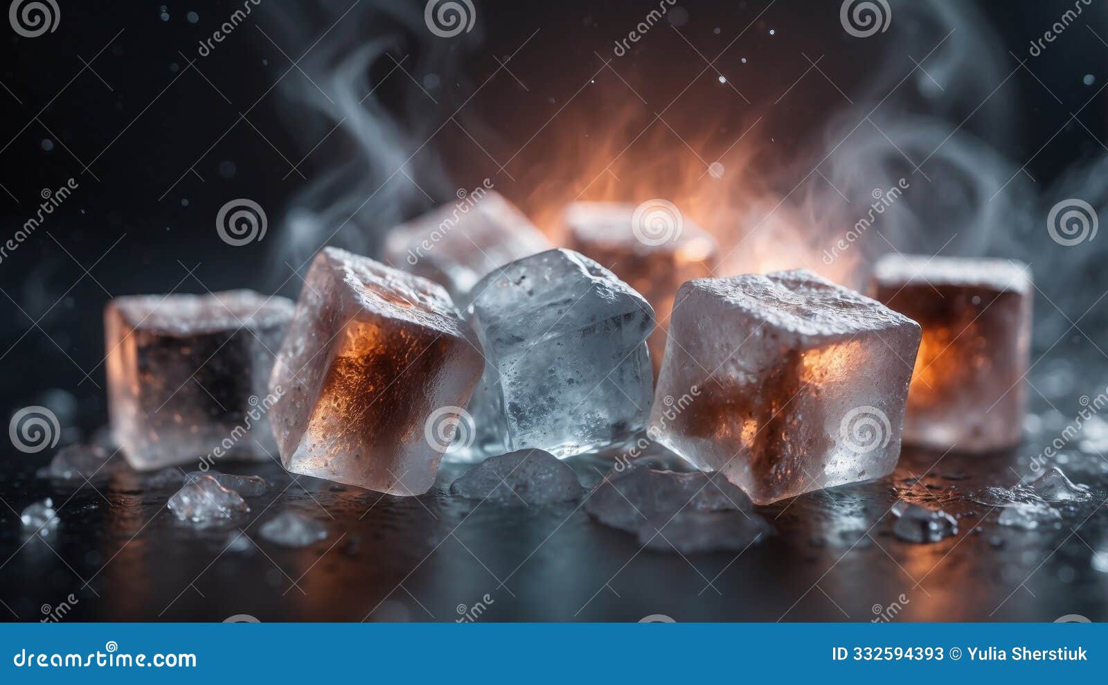 Floating Ice Cubes in Mystical Smoke and Sparkles. Stock Illustration ...