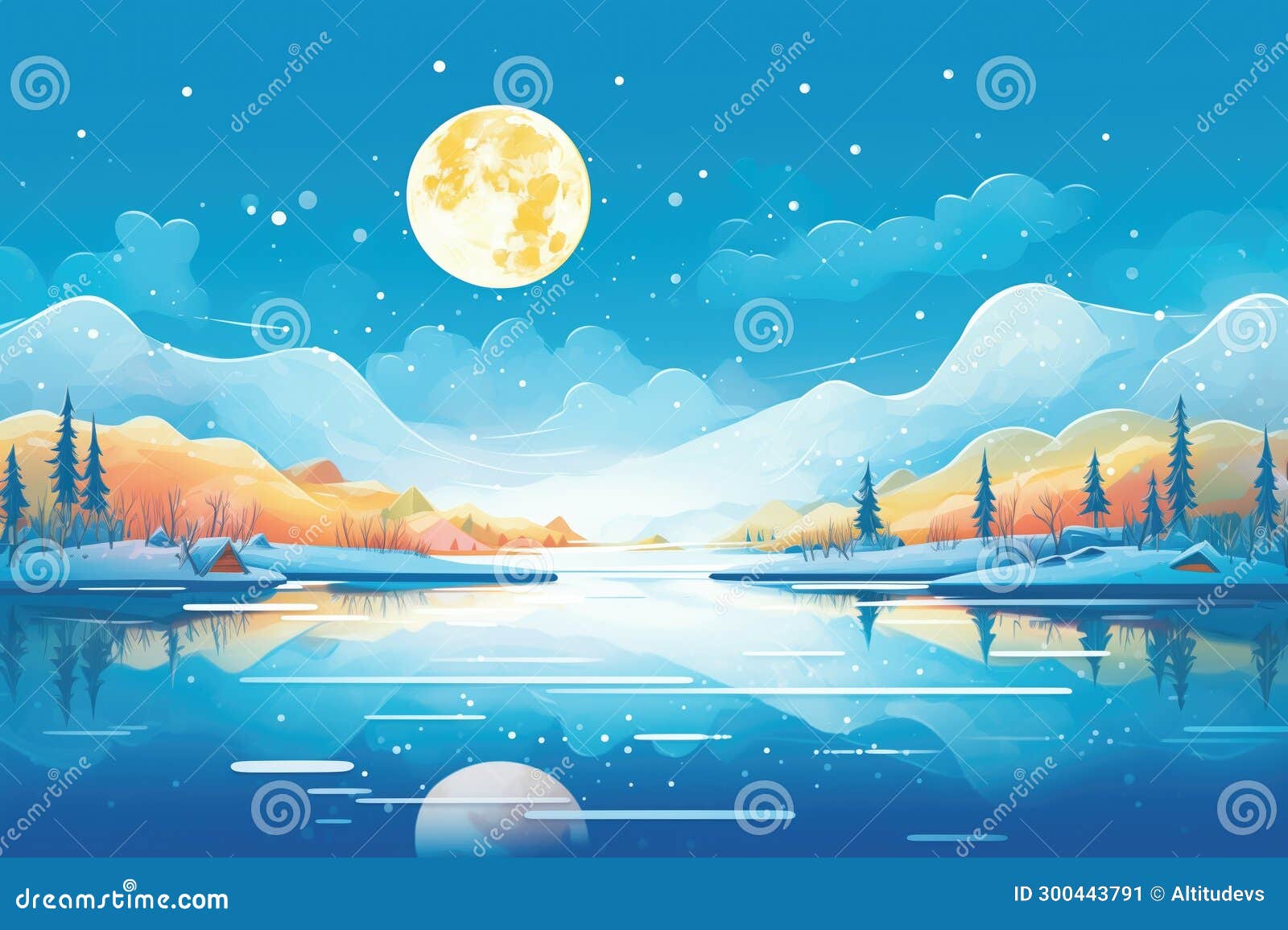 Floating Ice Sheets on a Lake with Gleaming Moon Above Stock ...