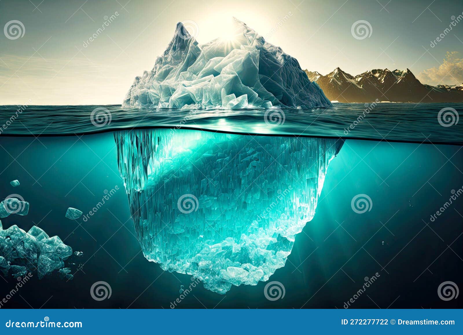 Floating Iceberg with Sharp Peaks and Transparent Blocks of Ice Under ...