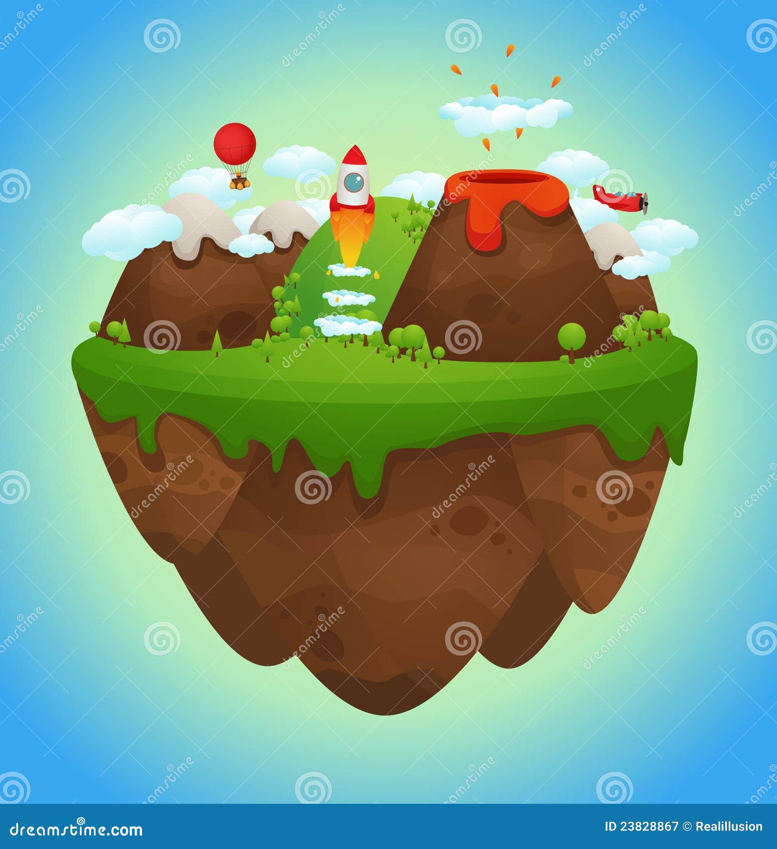 Floating island stock vector. Illustration of blue, clouds - 23828867