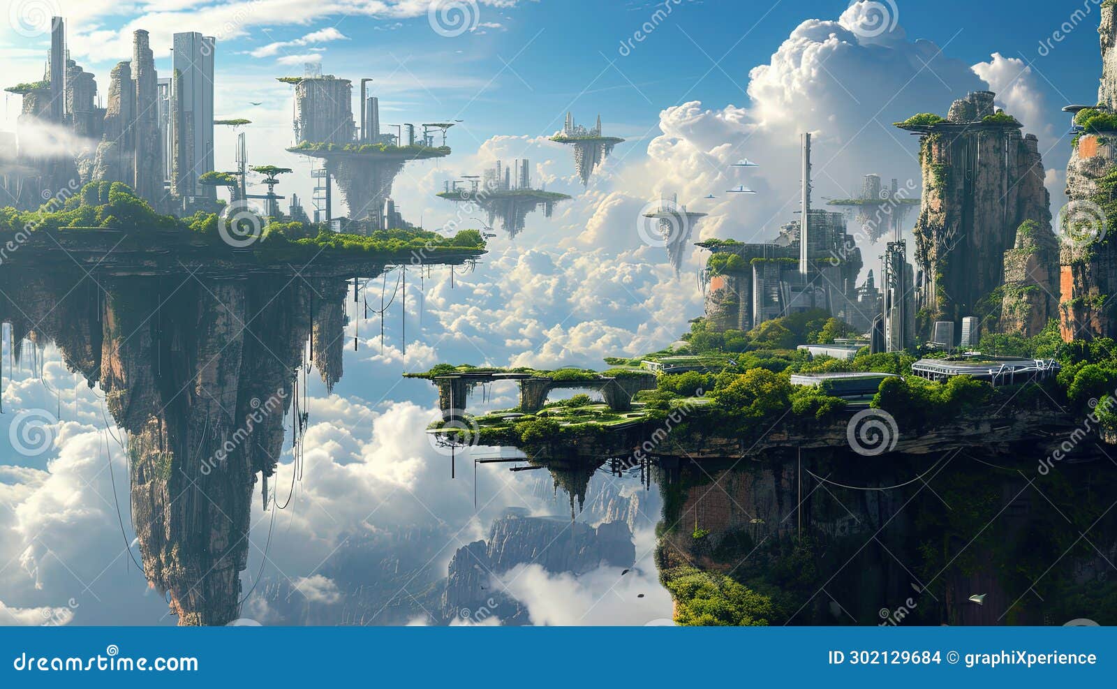 Floating Island Cities stock illustration. Illustration of view - 302129684