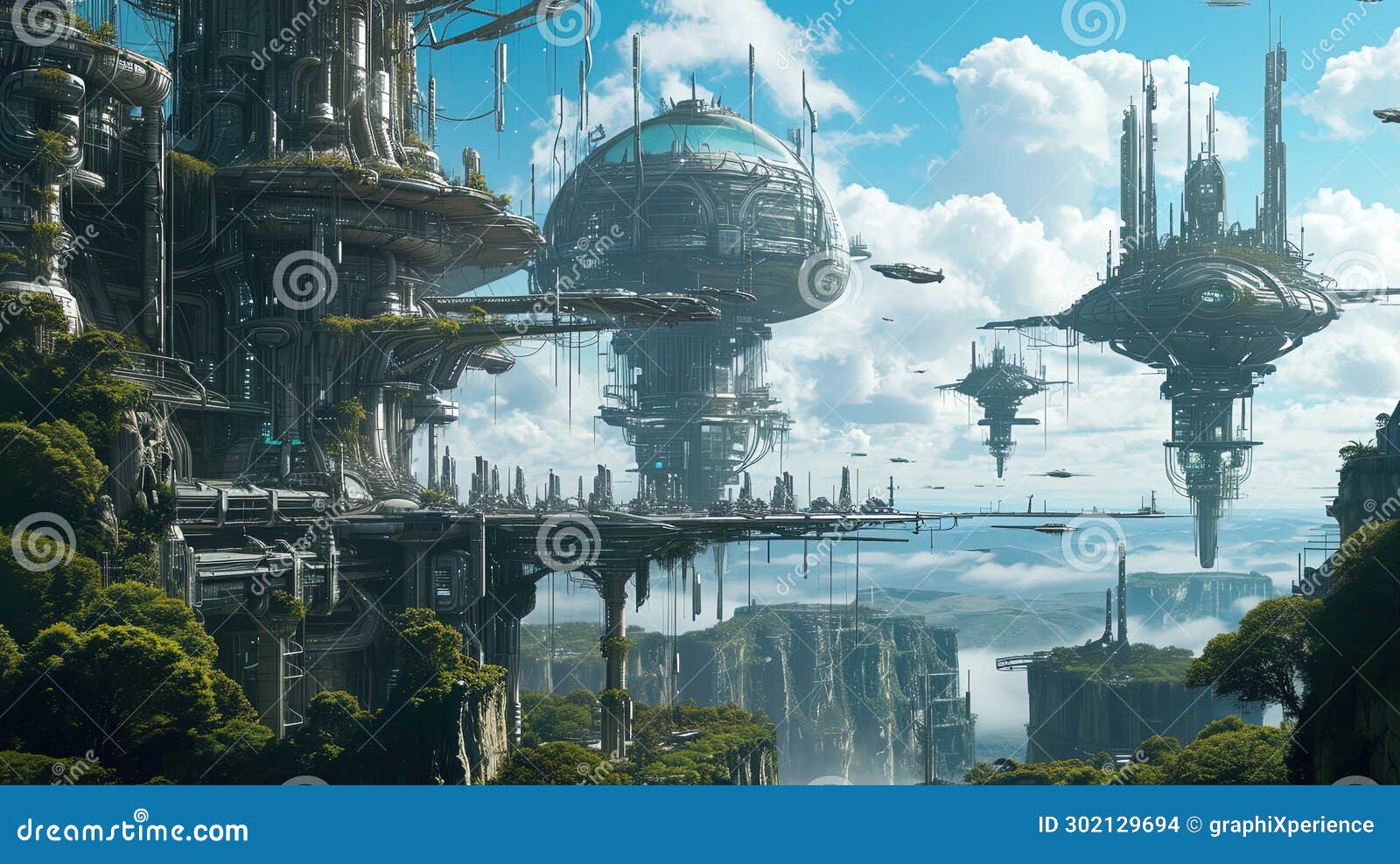 Floating Island Cities stock illustration. Illustration of futuristic ...