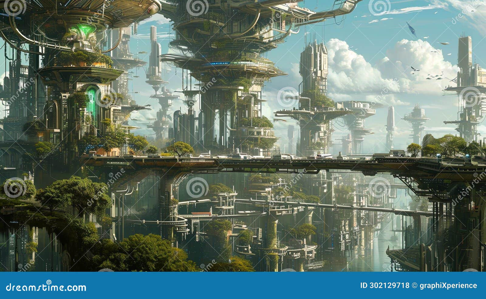 Floating Island Cities stock illustration. Illustration of clouds ...