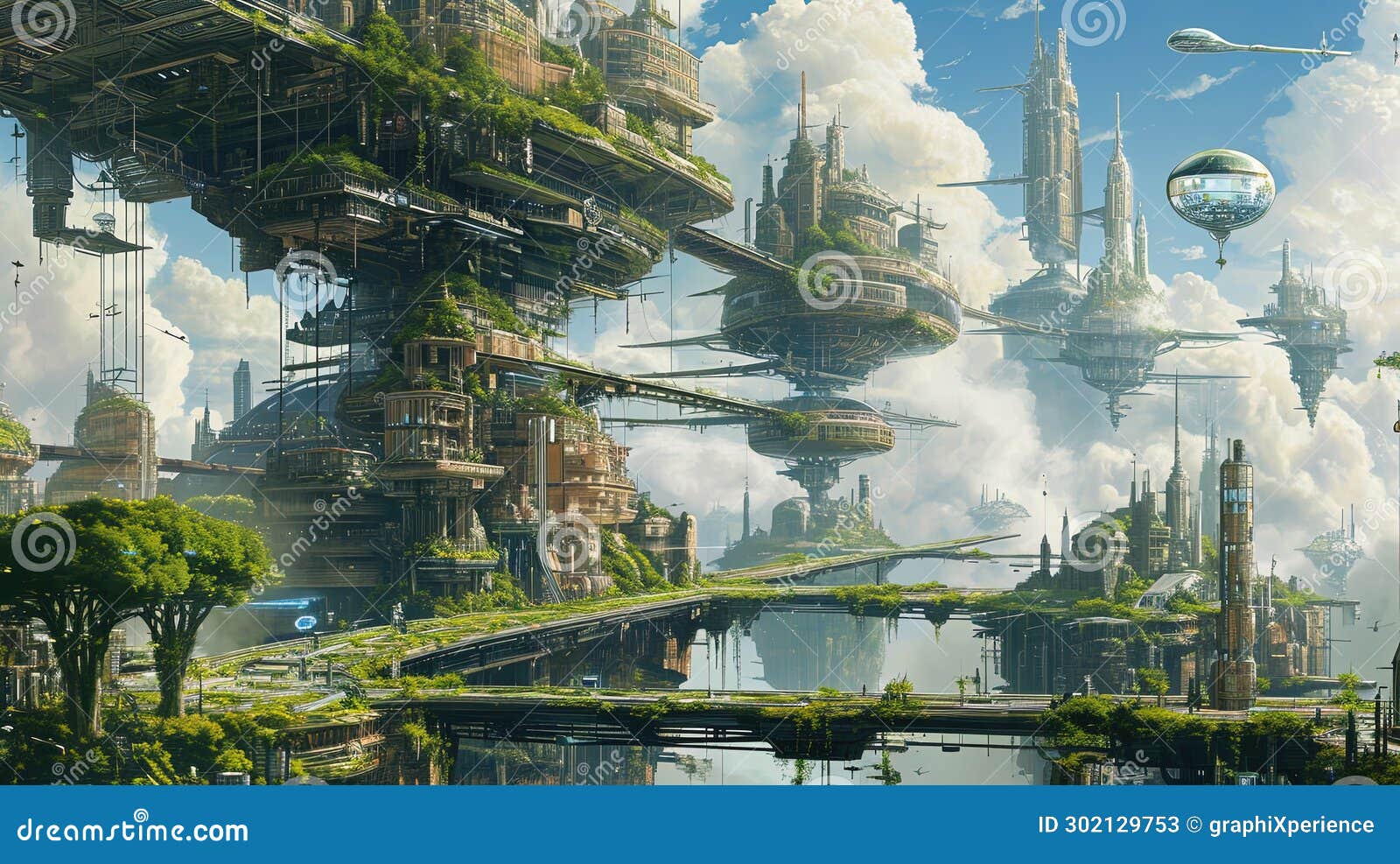 Floating Island Cities stock illustration. Illustration of clouds ...