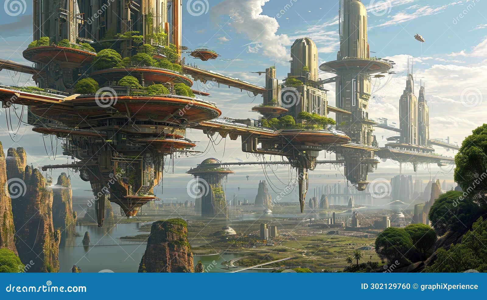 Floating Island Cities stock illustration. Illustration of mountain ...
