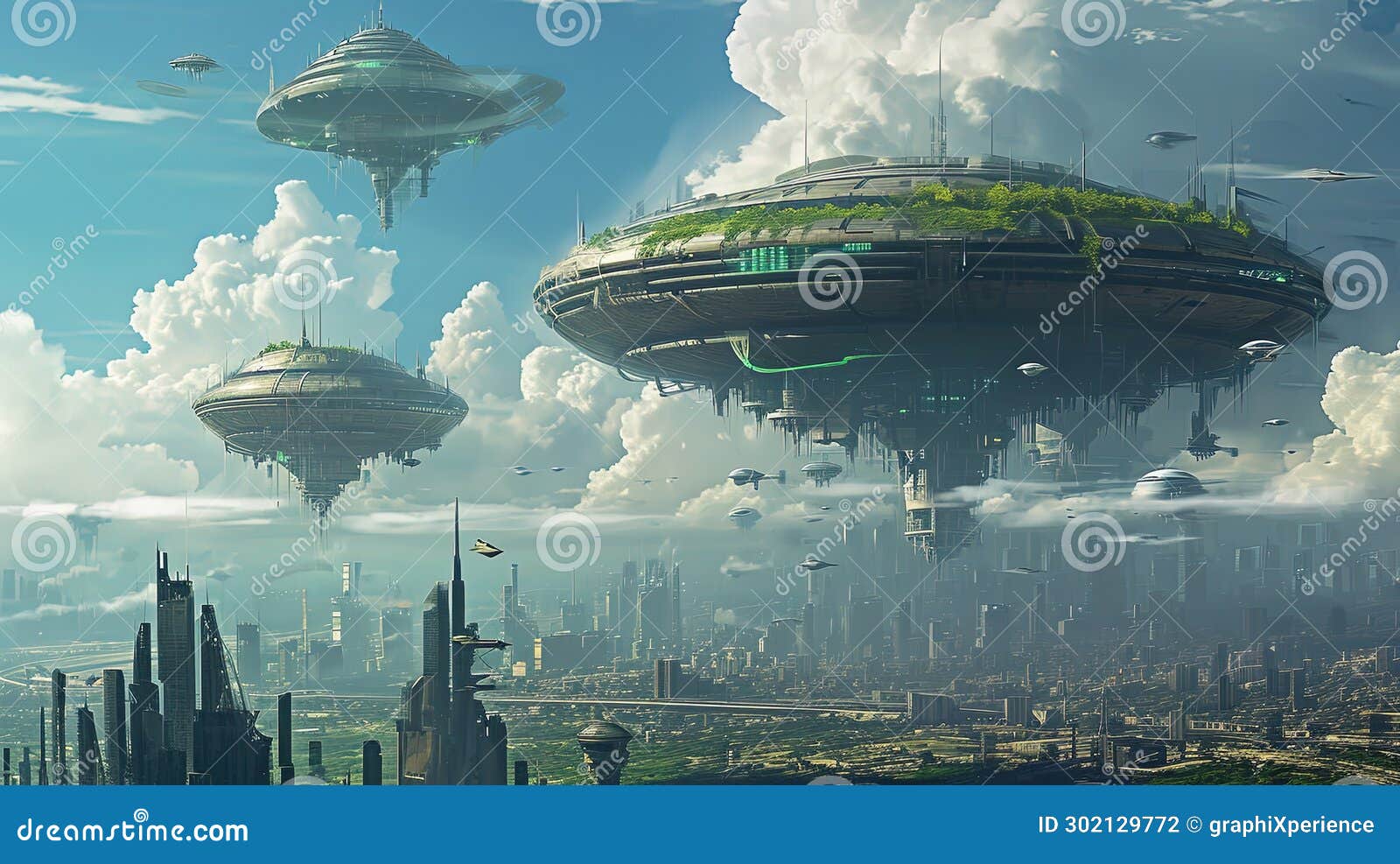 Floating Island Cities stock illustration. Illustration of cities ...