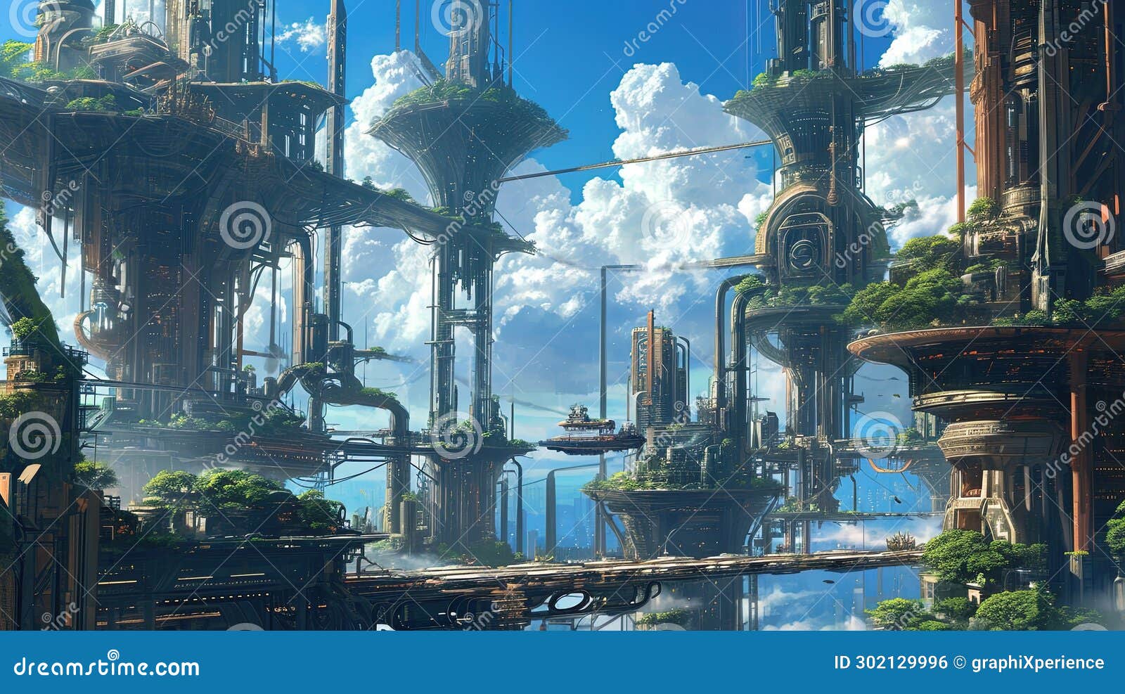 Floating Island Cities stock illustration. Illustration of mountain ...