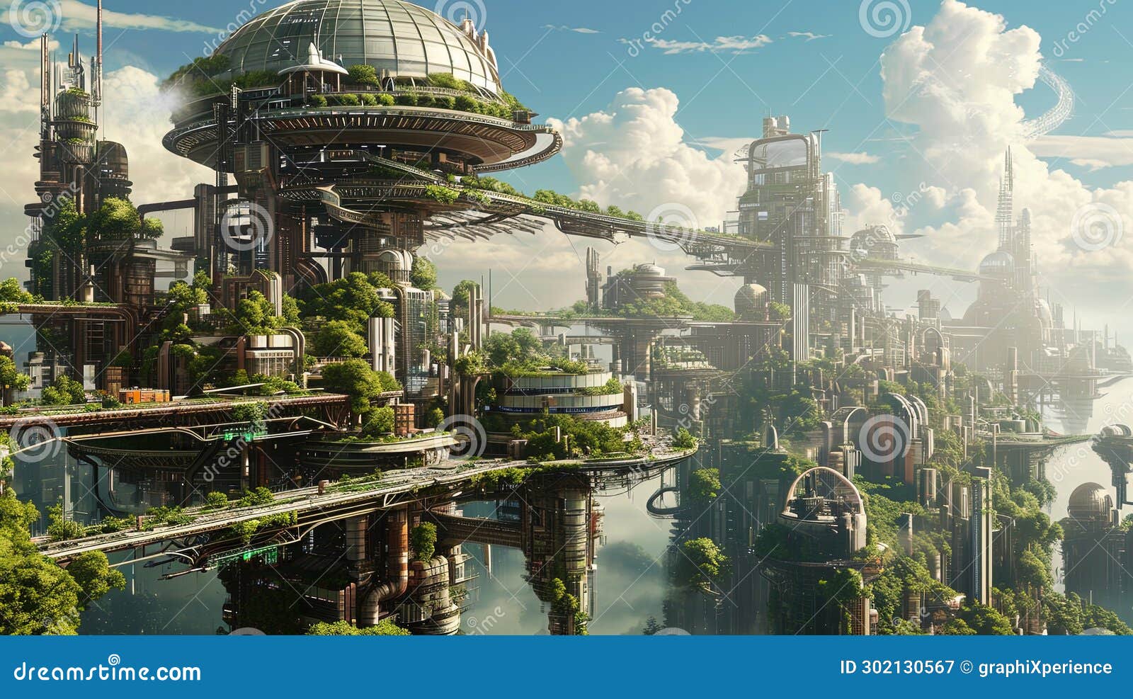 Floating Island Cities stock illustration. Illustration of river ...