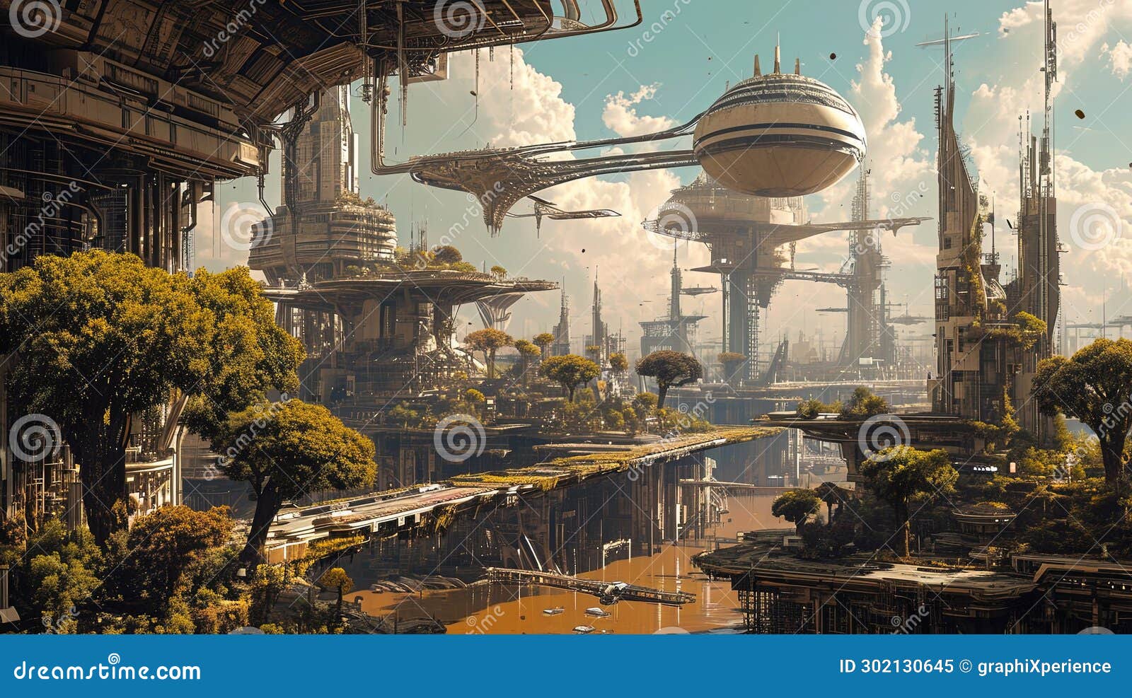 Floating Island Cities stock illustration. Illustration of clouds ...