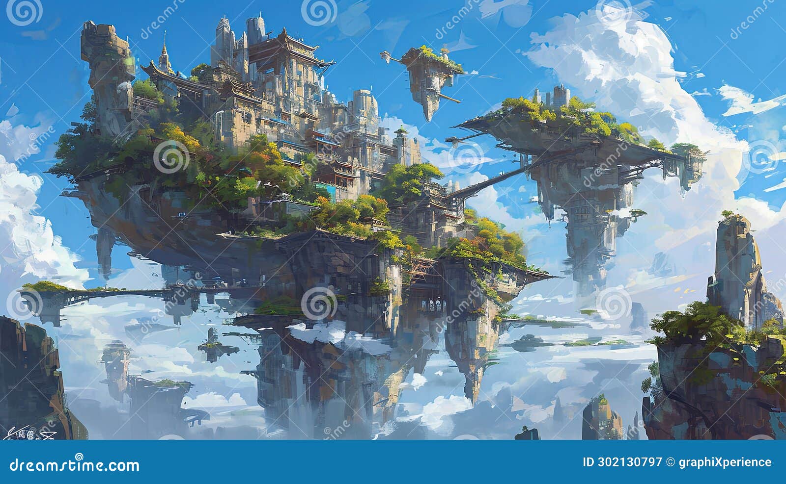 Floating Island Cities stock illustration. Illustration of panorama ...