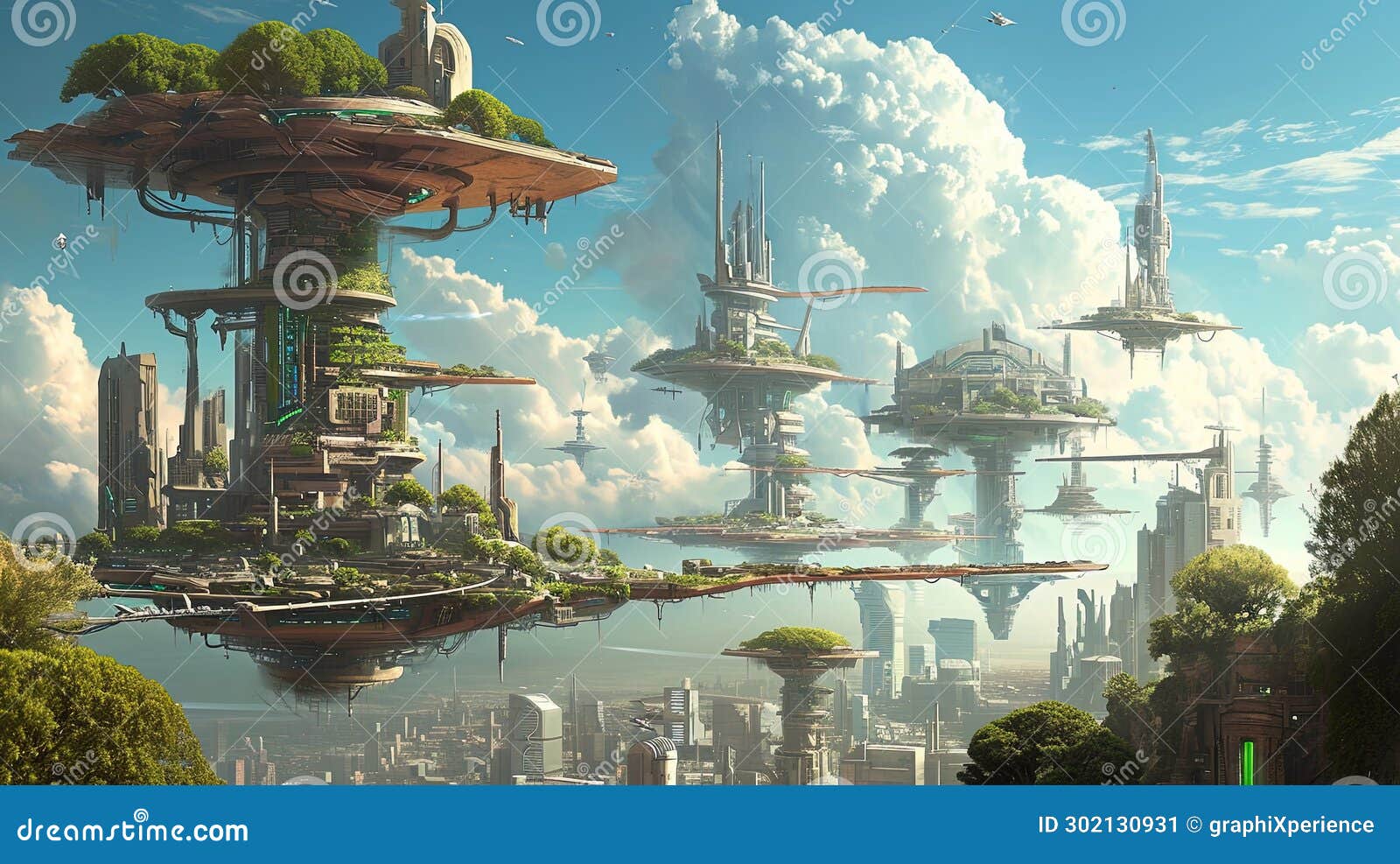 Floating Island Cities stock illustration. Illustration of mountains ...