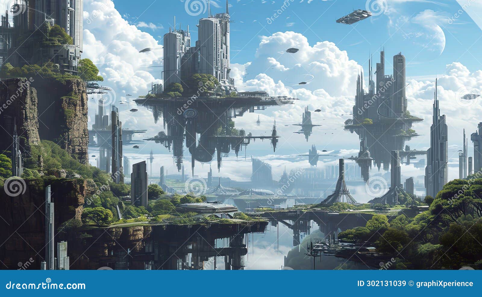 Floating Island Cities stock illustration. Illustration of city - 302131039