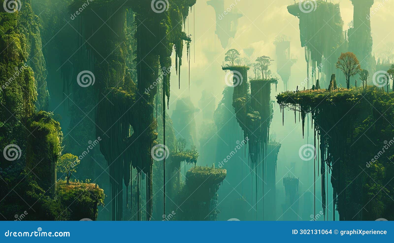 Floating Island Cities stock illustration. Illustration of sunset ...