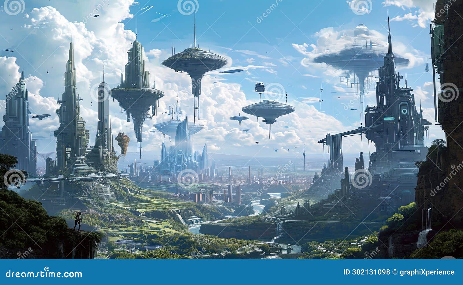 Floating Island Cities stock illustration. Illustration of clouds ...