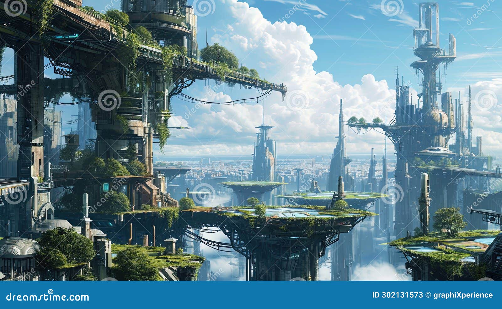 Floating Island Cities stock illustration. Illustration of forest ...