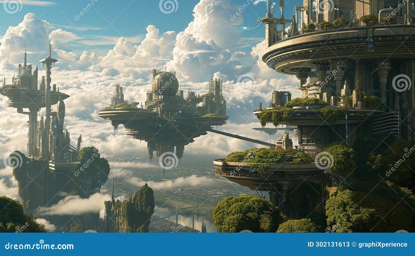 Floating Island Cities stock illustration. Illustration of town - 302131613