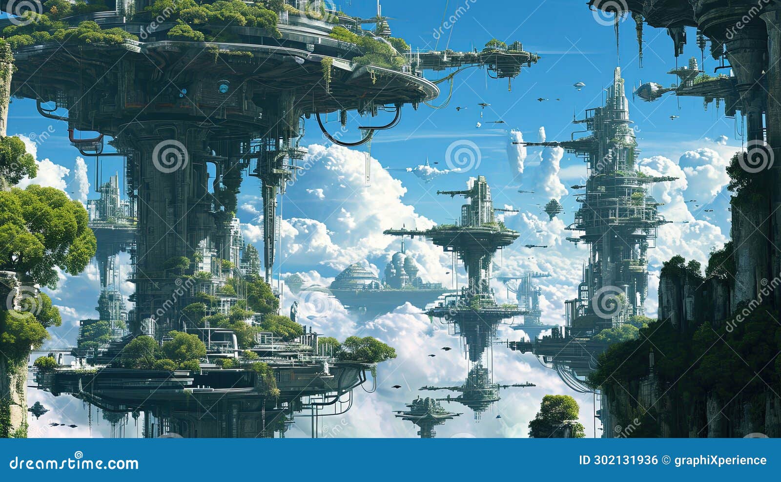 Floating Island Cities stock illustration. Illustration of town - 302131936