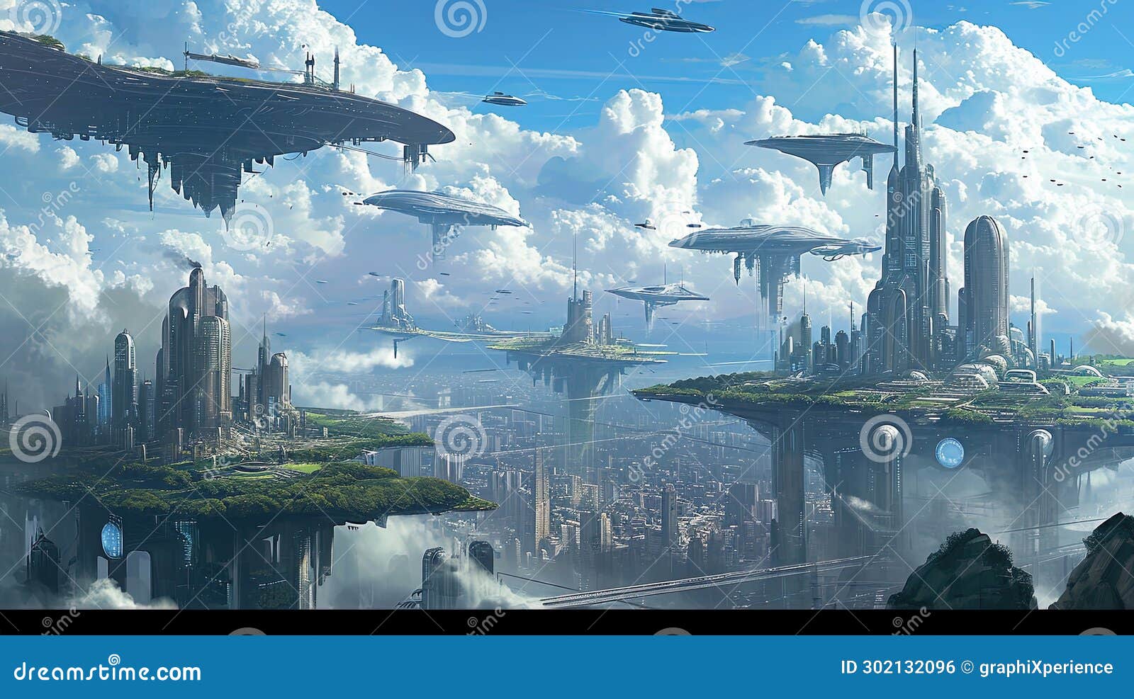 Floating Island Cities stock illustration. Illustration of panorama ...