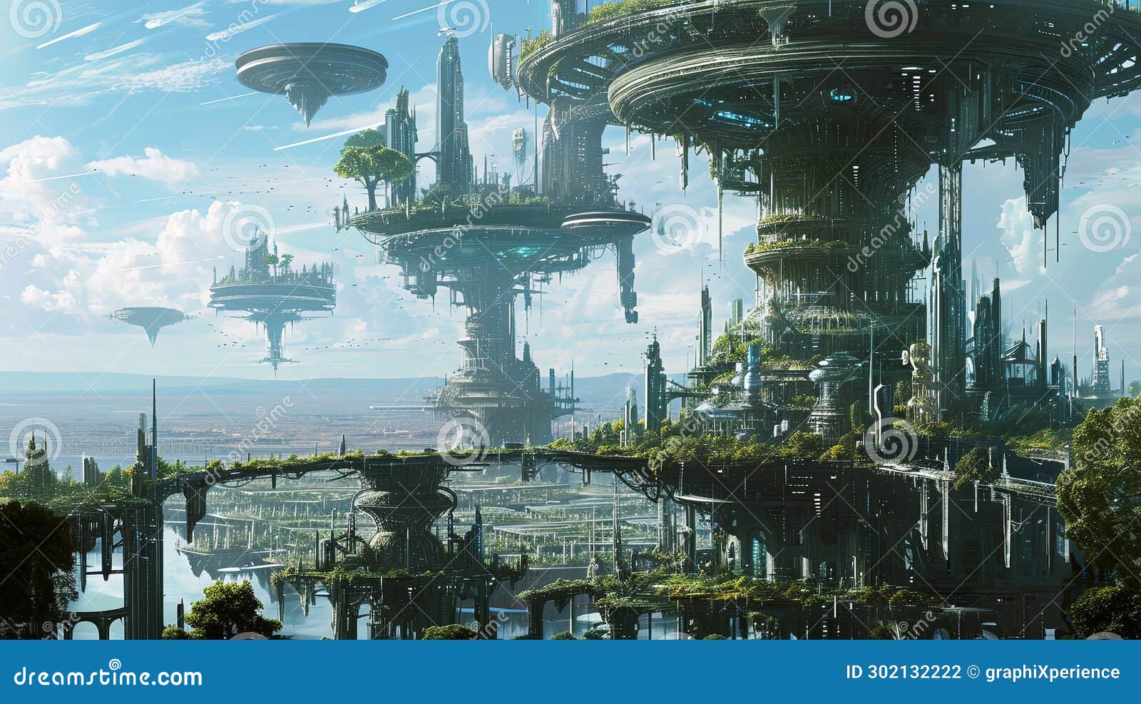 Floating Island Cities stock illustration. Illustration of architecture ...