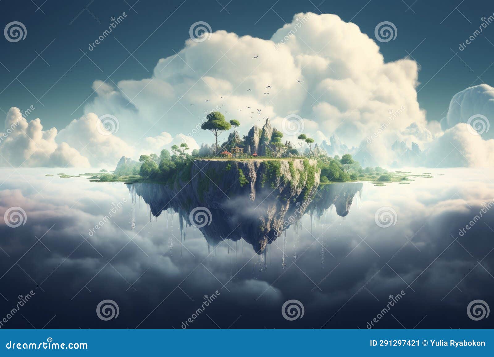 Floating Island Clouds. Generate Ai Stock Illustration - Illustration ...