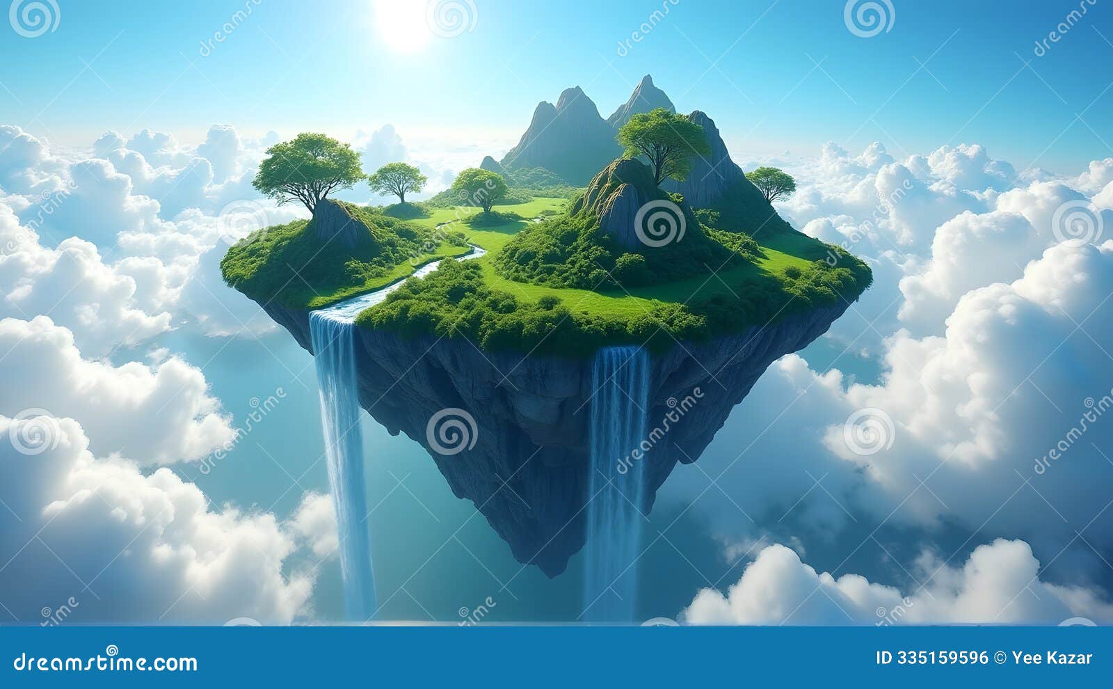 Floating Island in the Clouds Stock Photo - Image of waterfall ...