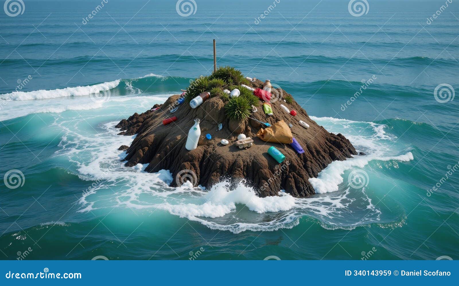 Floating Island of Garbage in the Ocean PollutionThemed Concept Stock ...
