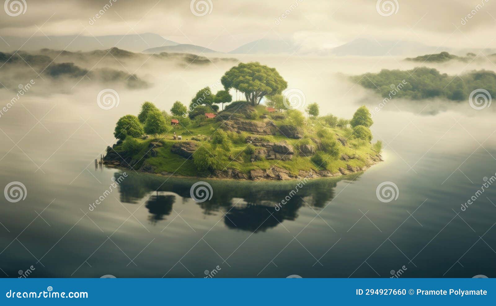 Floating Island with Greenery and Beautiful Landscape Scenery Stock ...