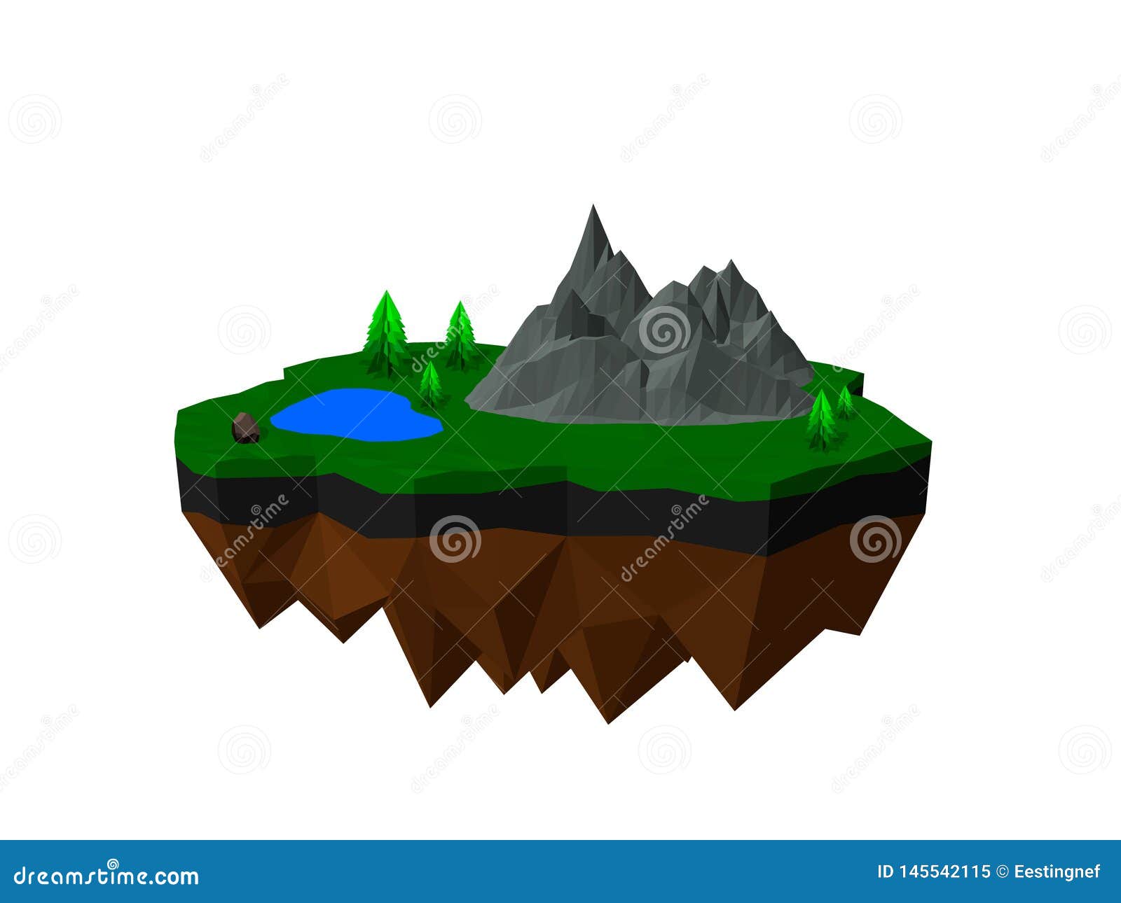 Floating Island. Isolated on White Background. 3D Vector Illustration ...