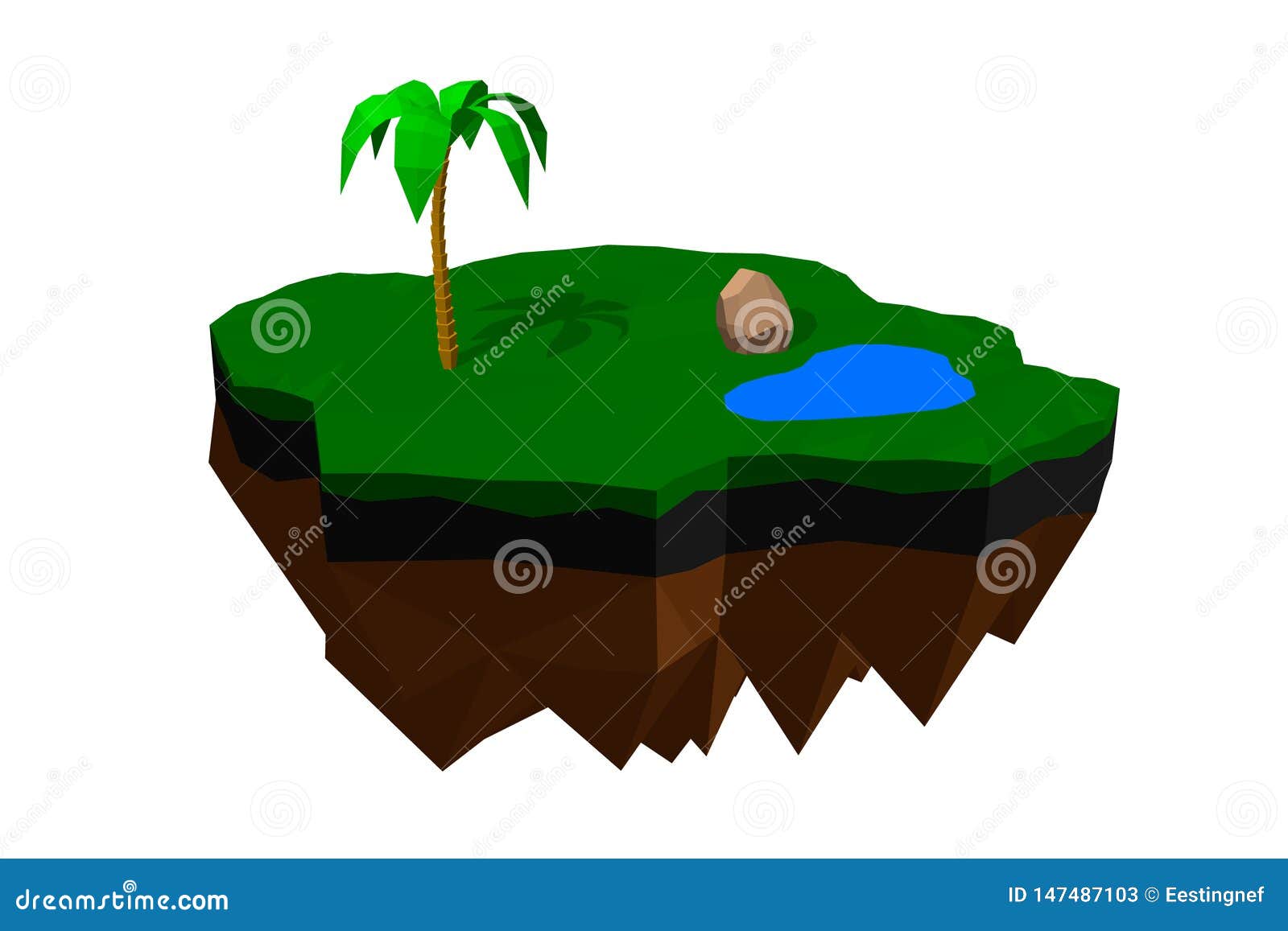 Floating Island. Isolated on White Background. 3D Vector Illustration ...