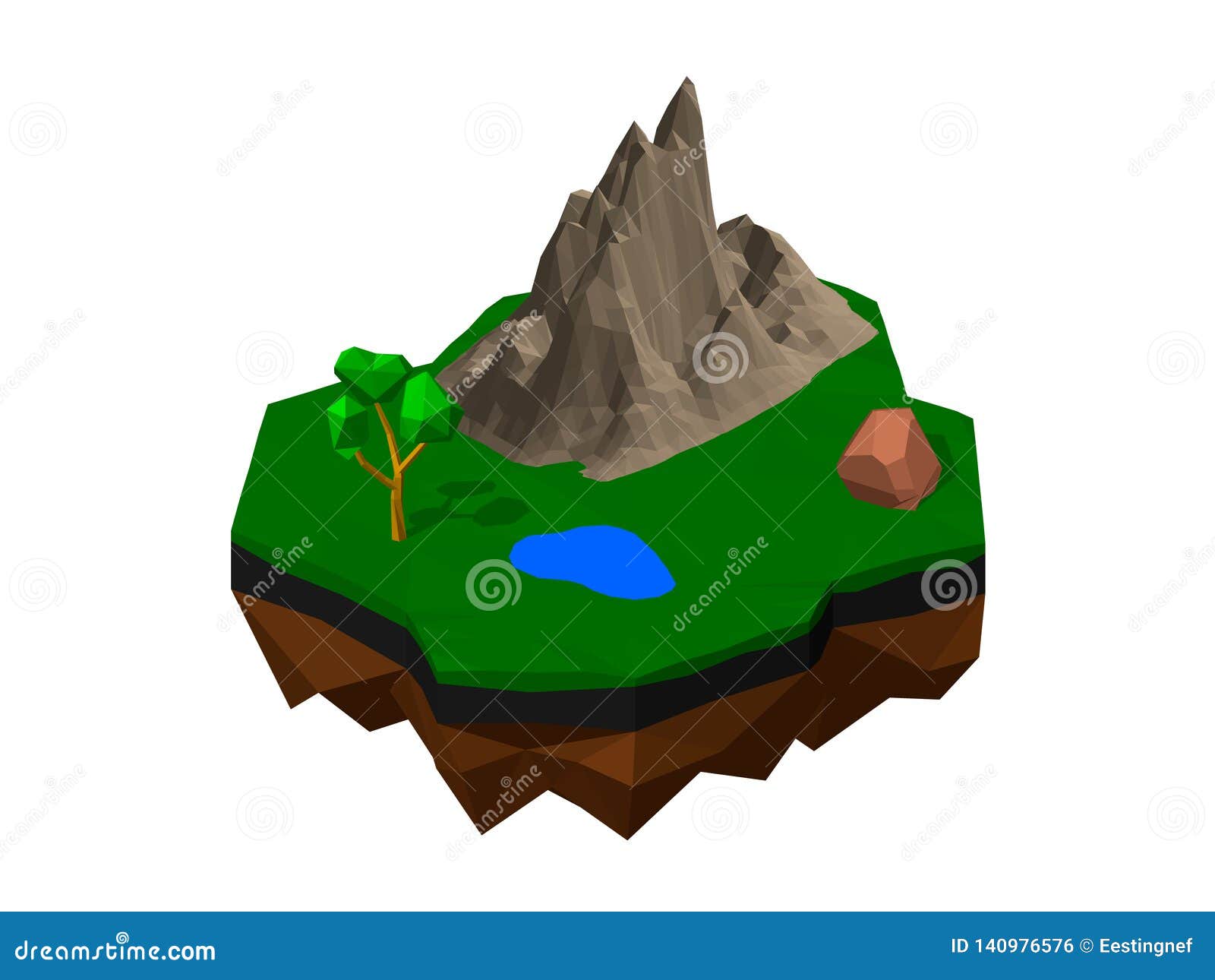 Floating Island. Isolated on White Background. 3D Vector Illustration ...