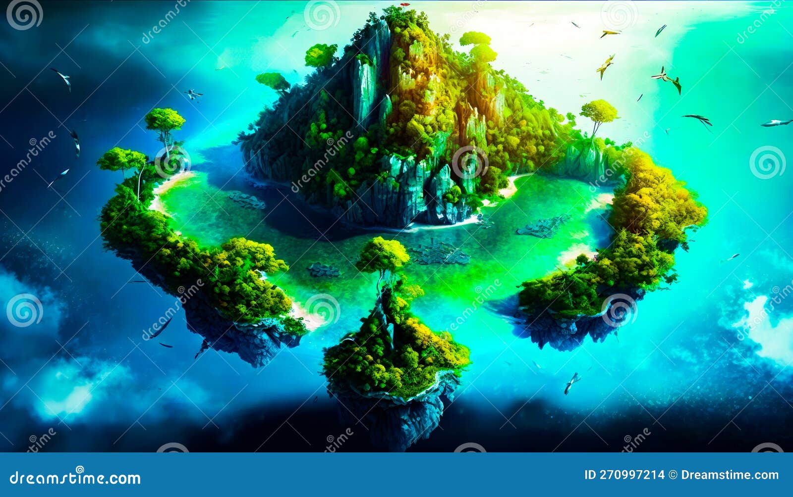 Floating Island in the Middle of the Ocean. Fantasy Stock Illustration ...