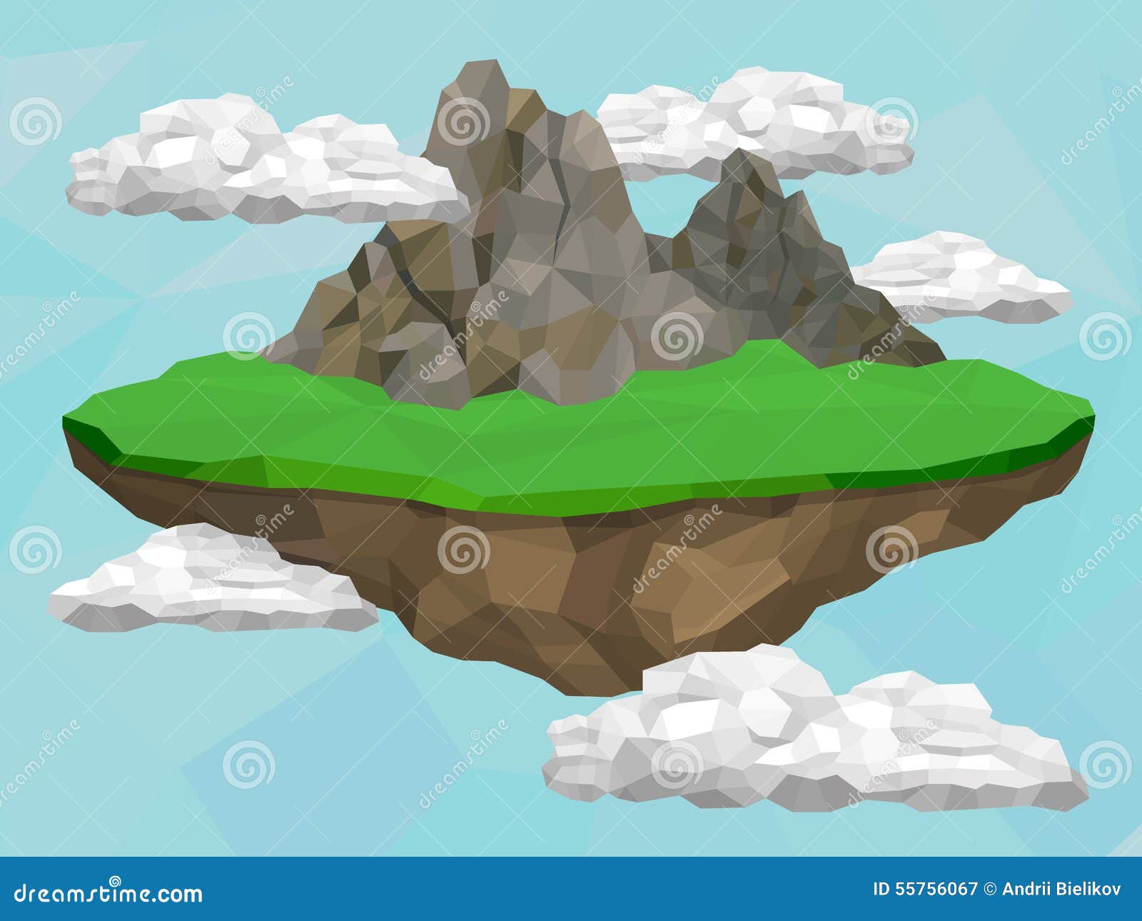 Floating Island with Mountains Stock Vector - Illustration of grass ...