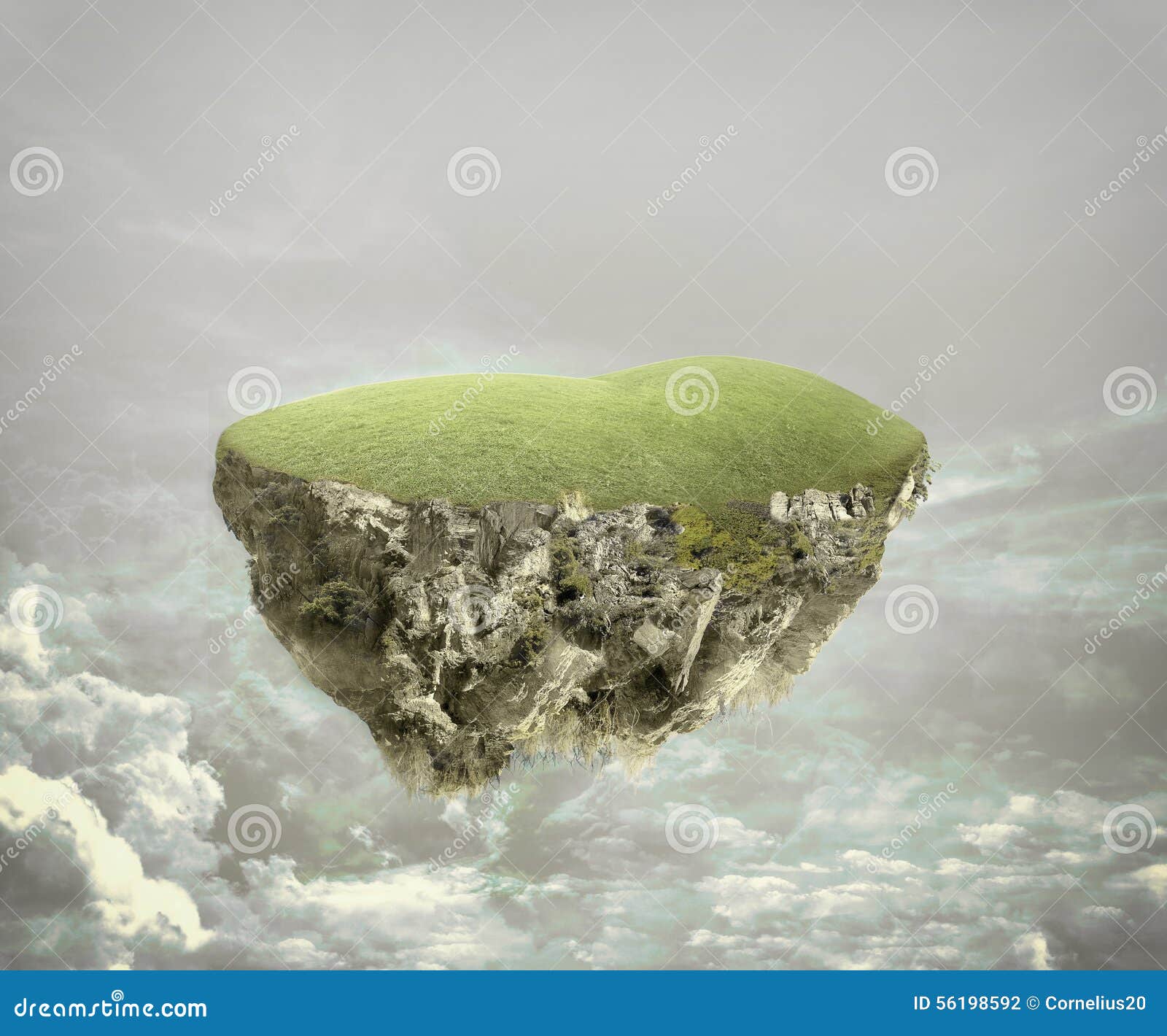 Floating Island Of Green Grass Field On Rock Land Use For Abstract ...