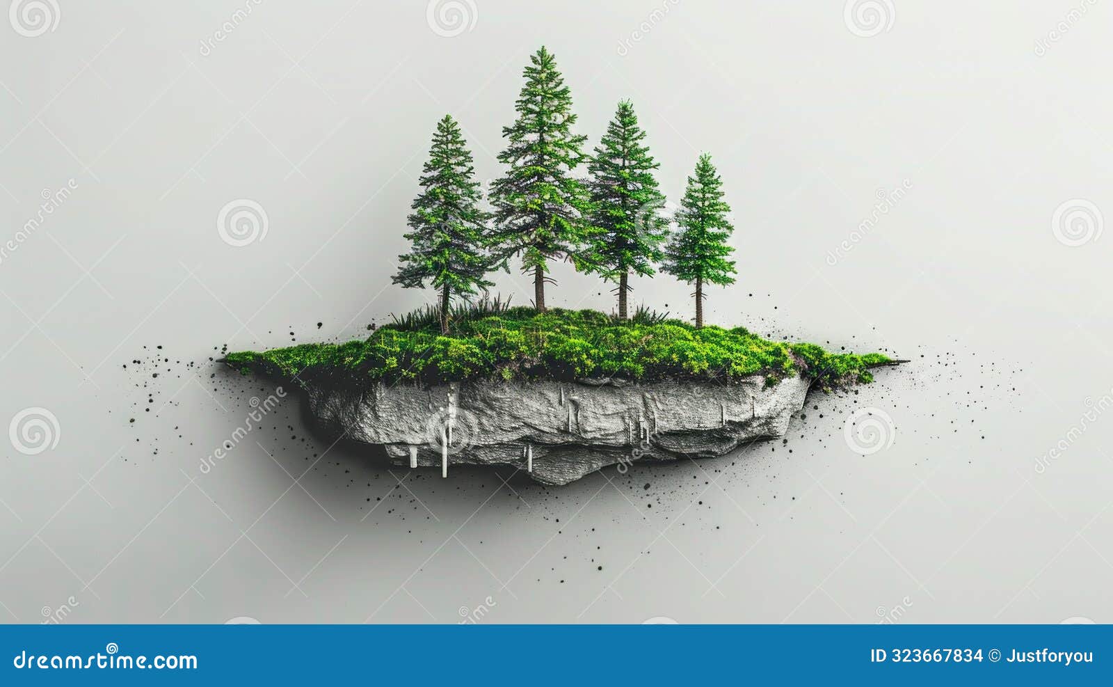 Floating Island with Pine Trees. Generative Ai Stock Illustration ...