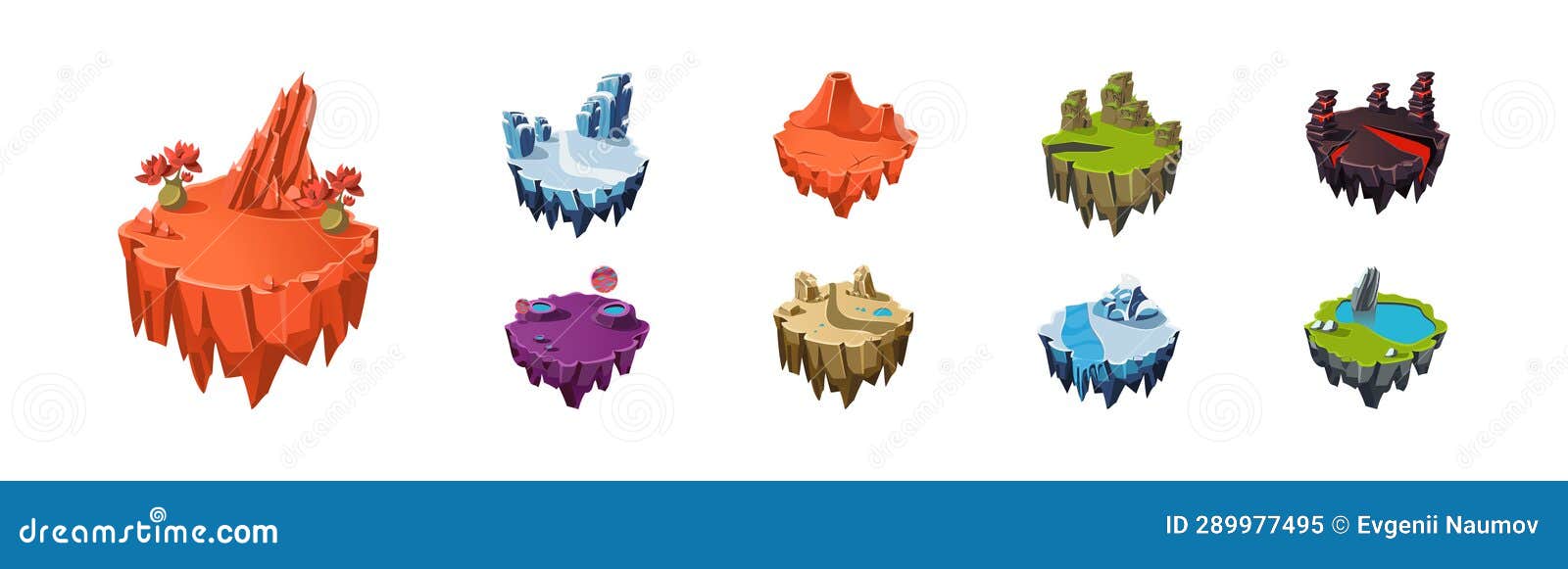 Platforms Of Different Ground Textures Set, Water, Stone, Ice, Grass ...