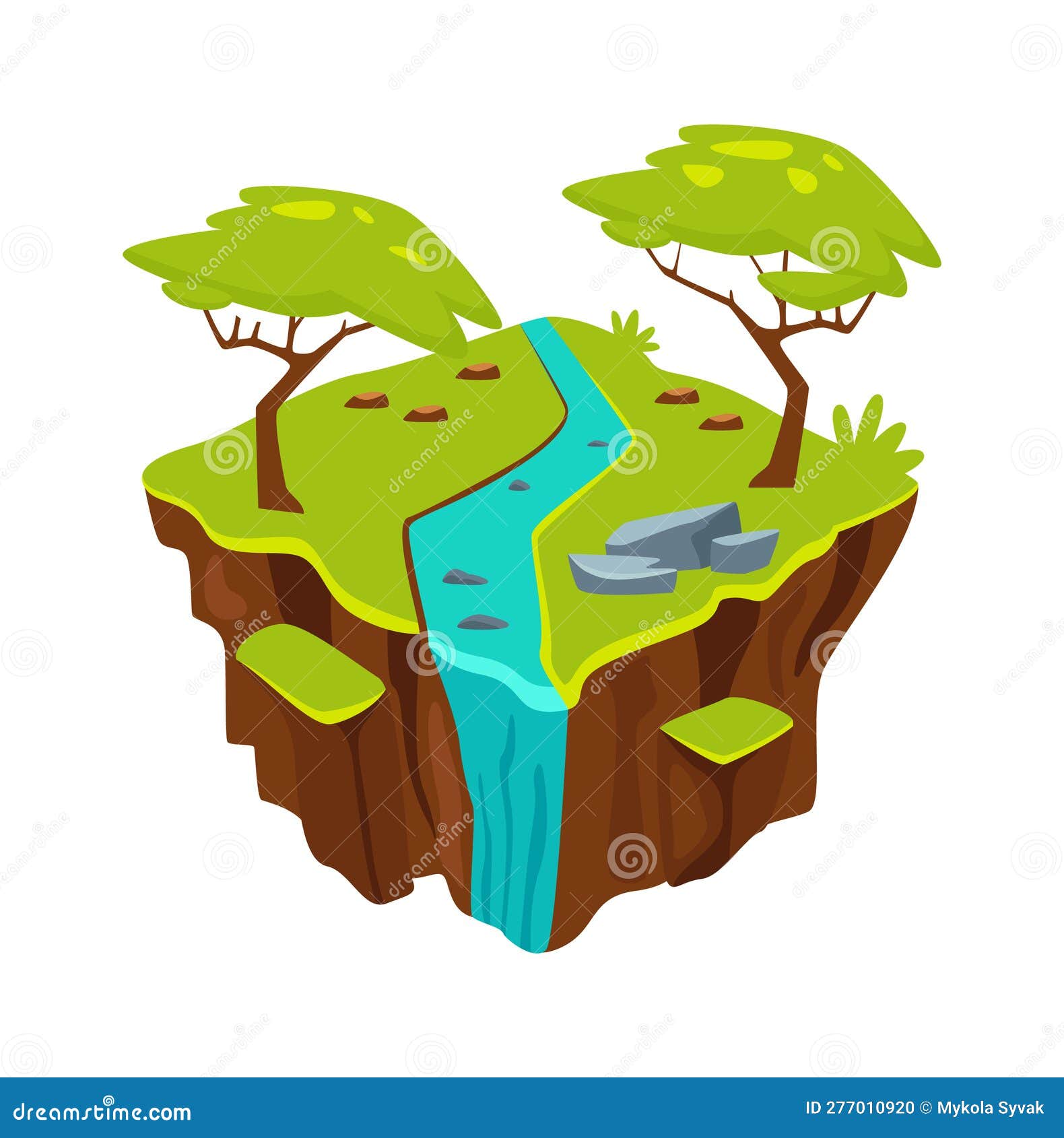 Floating Island with River stock vector. Illustration of landscape ...
