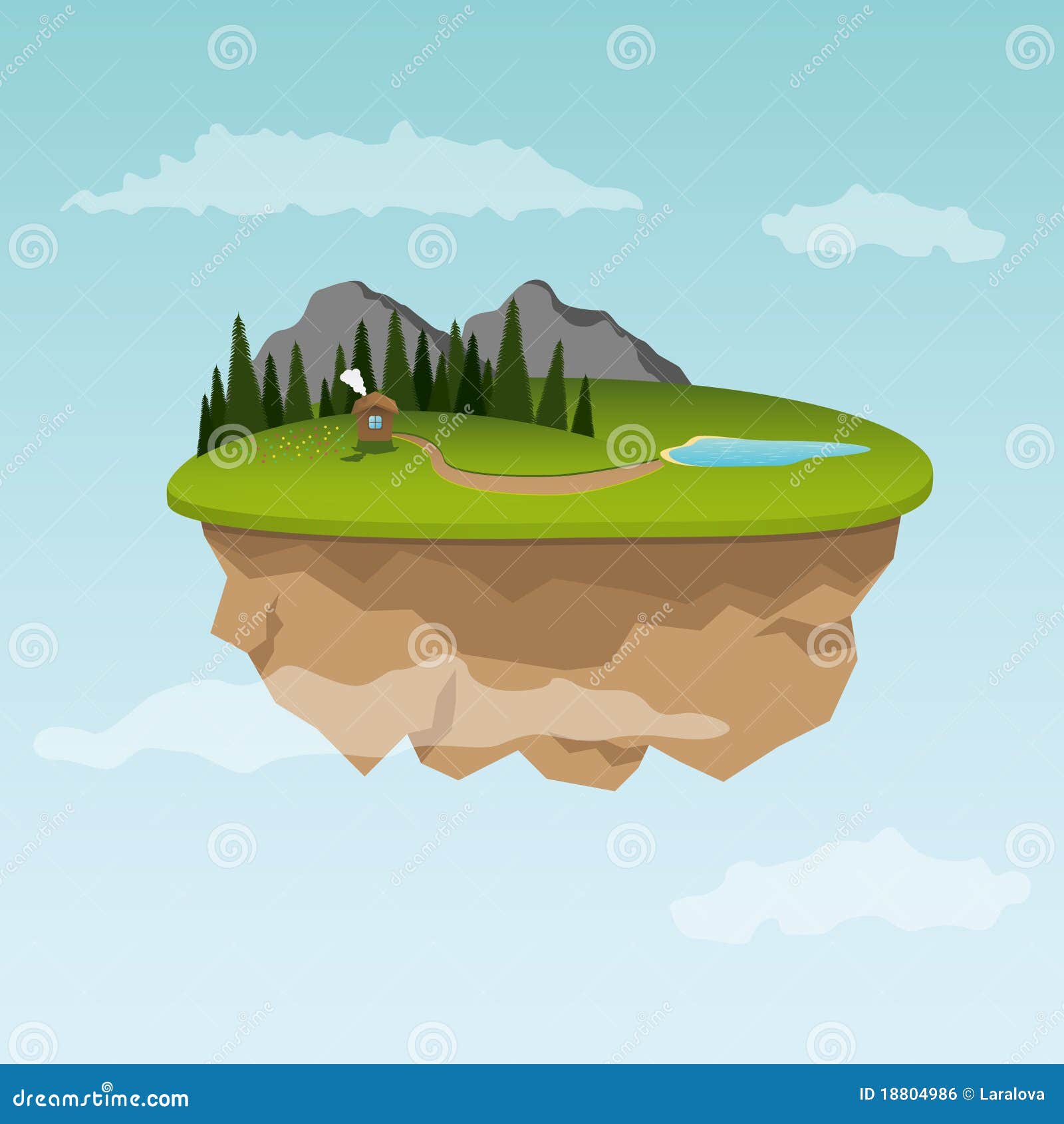 Floating Island with Small House Stock Vector - Illustration of decor ...