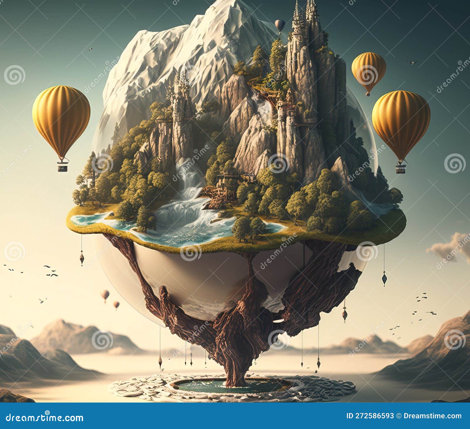 Floating Island. Surreal Mystical Fantasy Artwork Stock Illustration ...