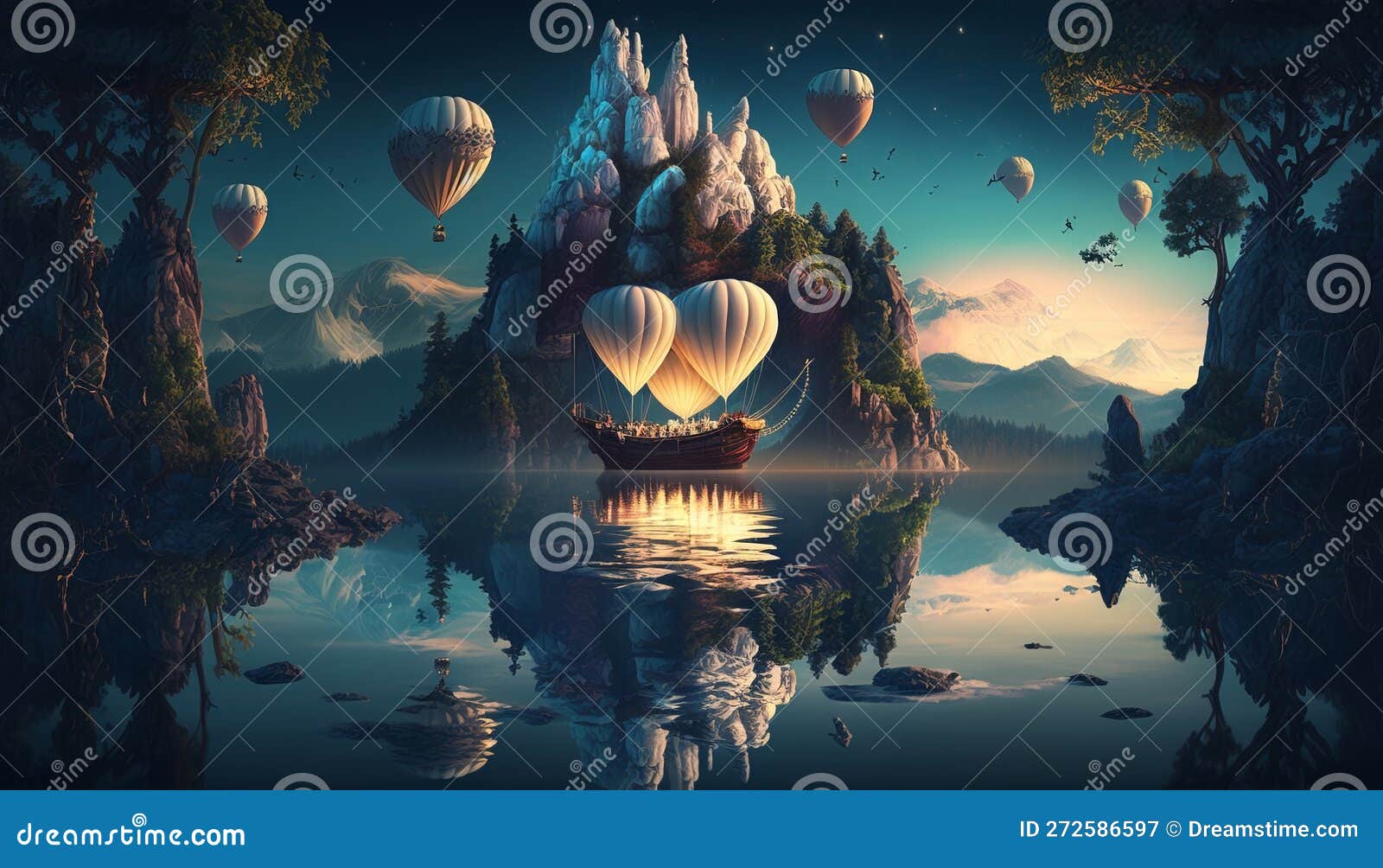 Floating Island. Surreal Mystical Fantasy Artwork Stock Illustration ...