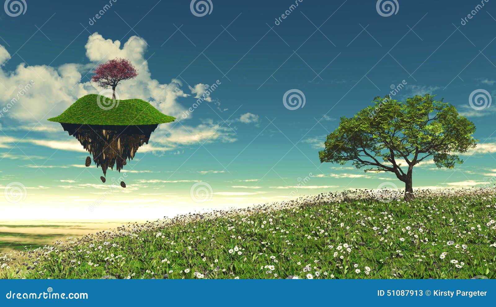 Floating Tree Dropping Seeds Over Farm Vector Graphics Royalty-Free ...