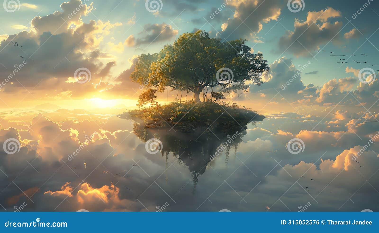A Floating Island with a Tree in the Middle Stock Illustration ...