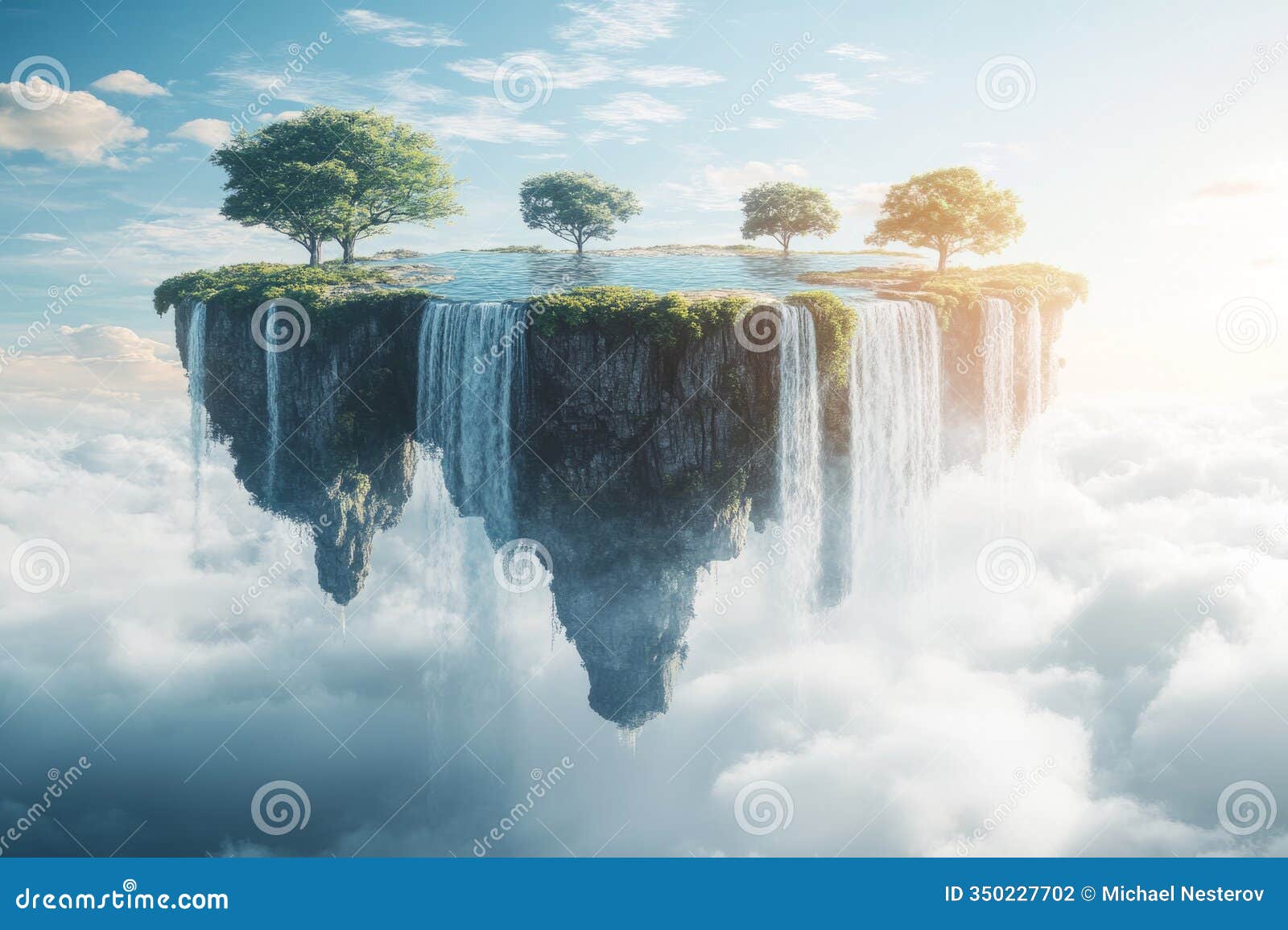 Floating Island with Trees and Waterfalls Creates Surreal Landscape ...