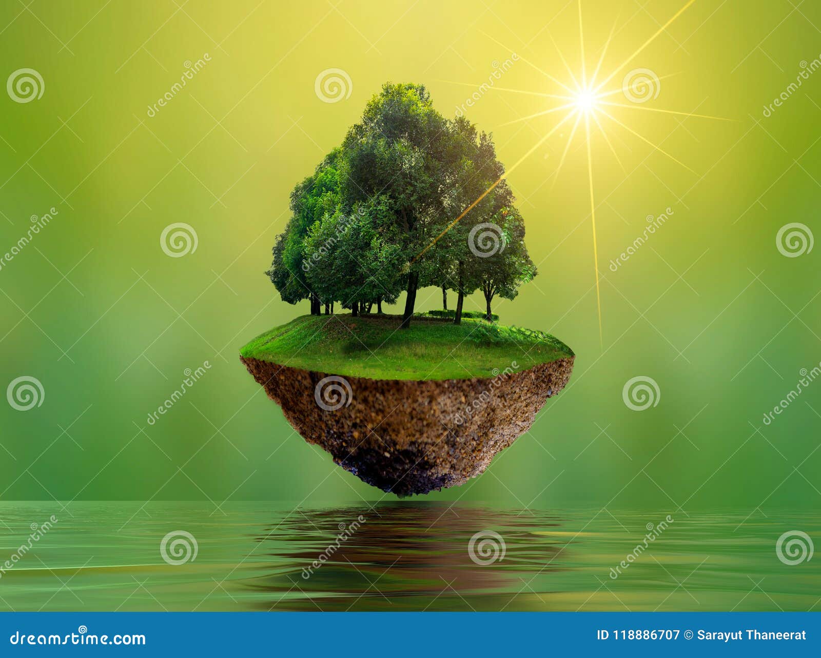 Floating Islands with Trees Lake River in the Sky World Environment Day ...