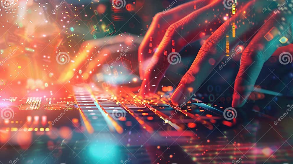 Floating Keyboard with Digital Elements, Abstract Depiction of QA ...