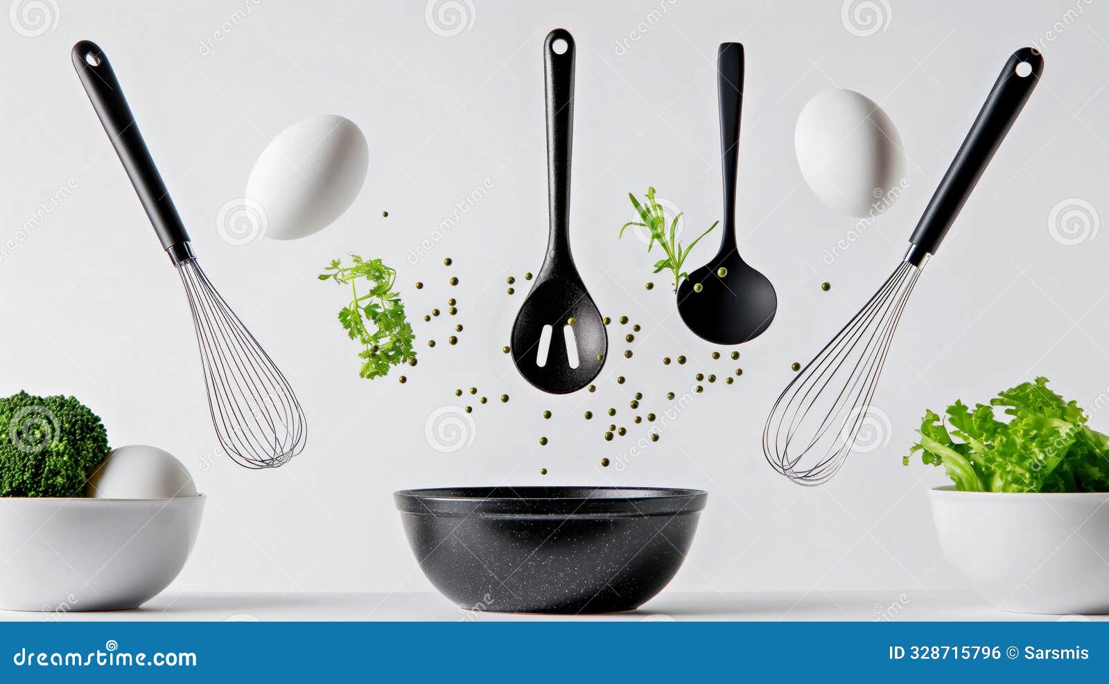 Floating Kitchen Utensils With Whisks, Knife, And Spoon In Pastel Pink ...