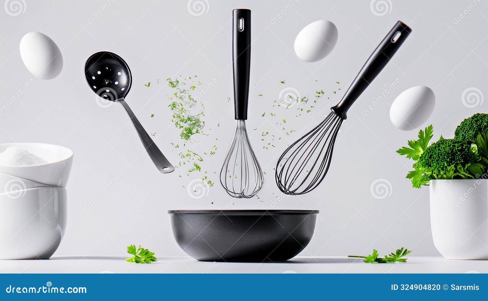 Floating Kitchen Utensils With Whisks, Knife, And Spoon In Pastel Pink ...