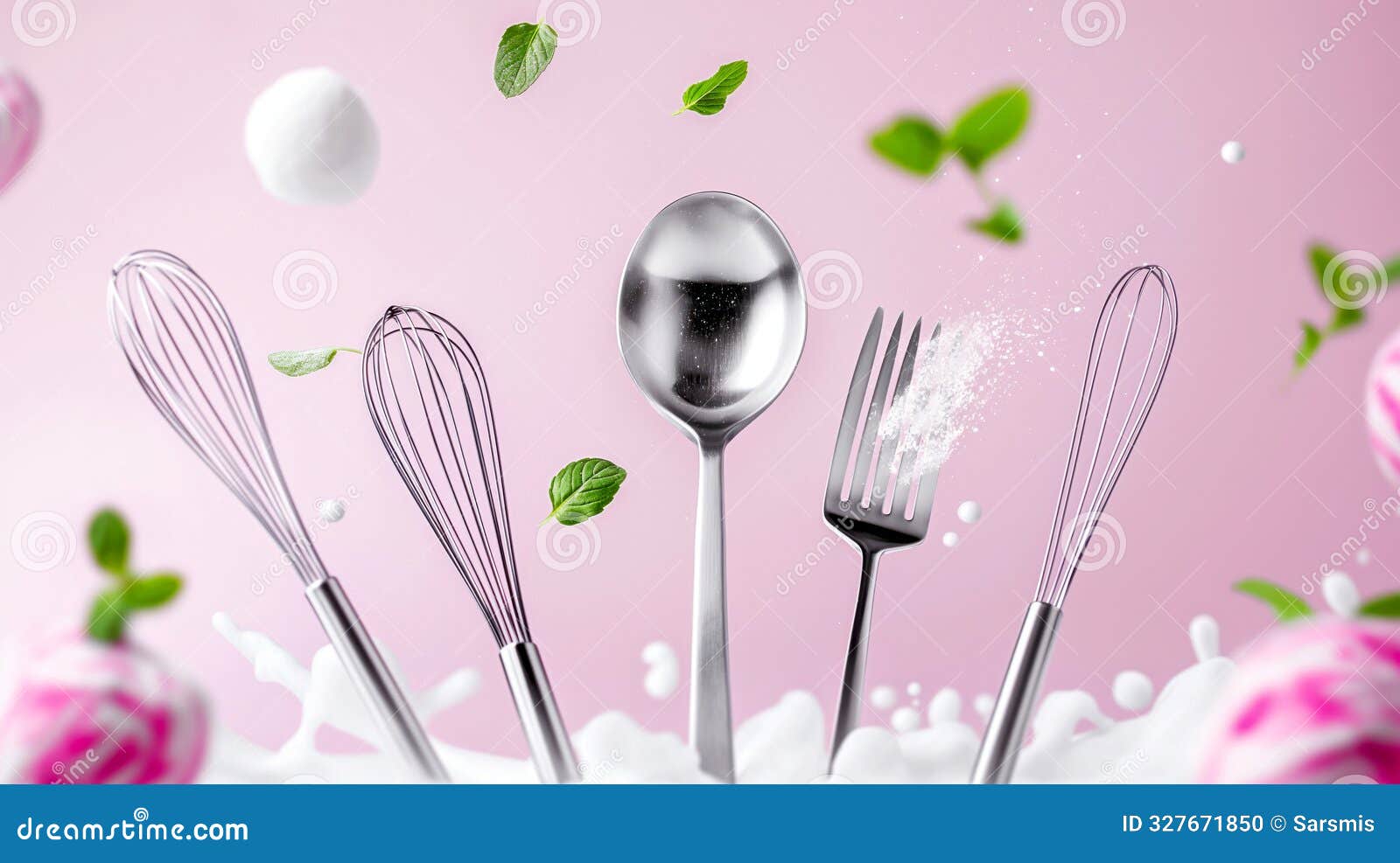 Floating Kitchen Utensils With Whisks, Knife, And Spoon In Pastel Pink ...