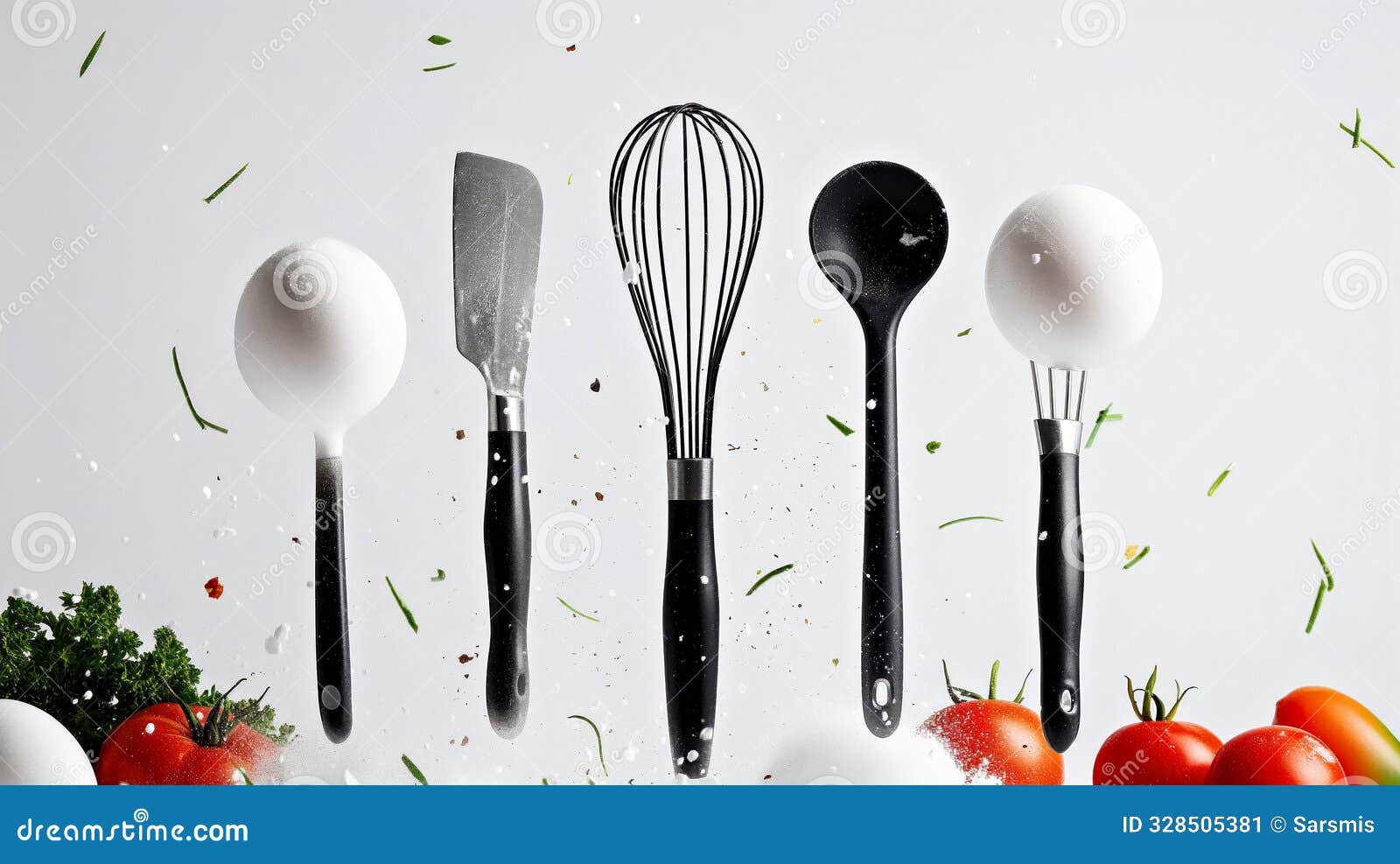 Floating Kitchen Utensils With Whisks, Knife, And Spoon In Pastel Pink ...