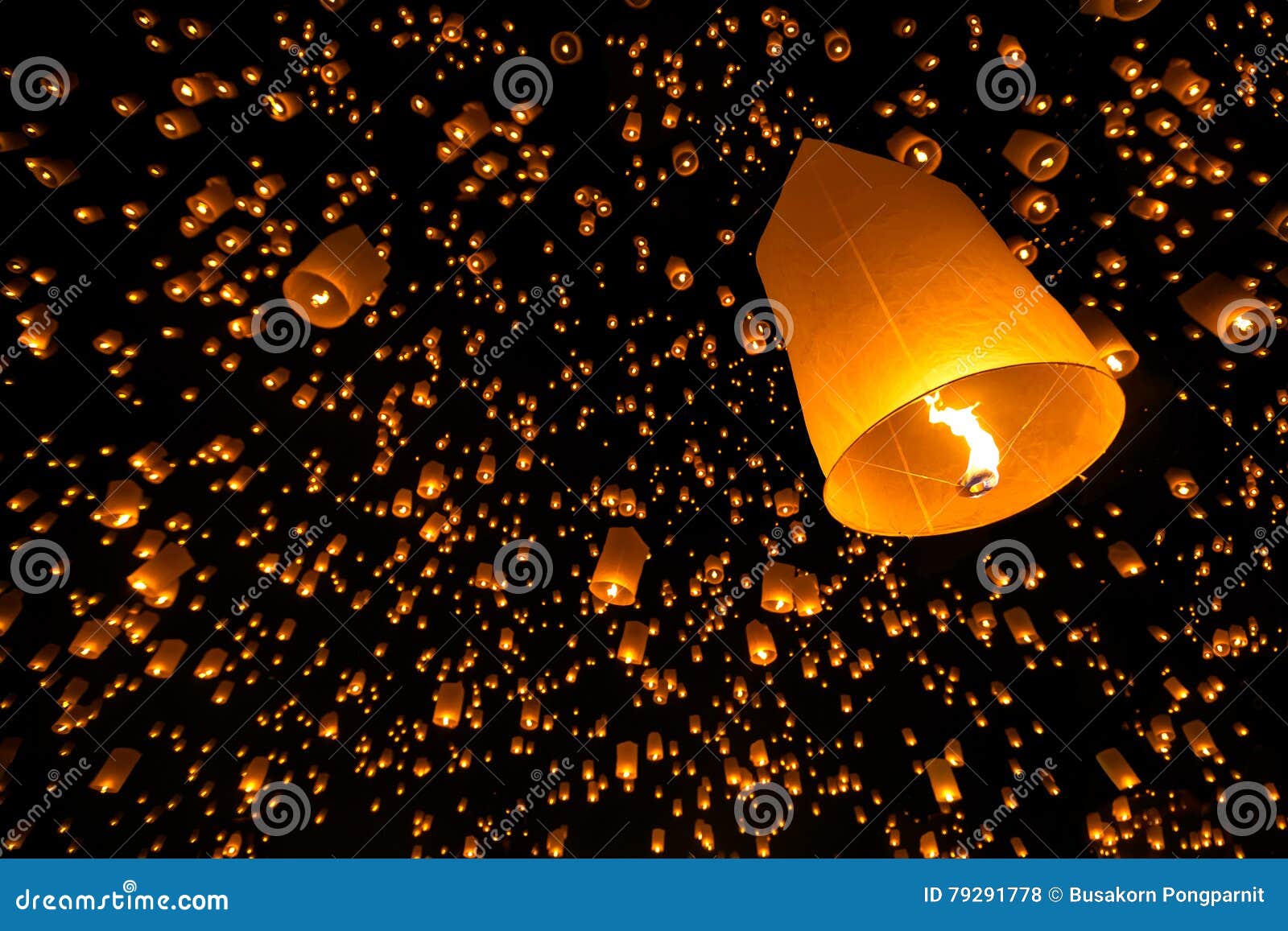 Floating Lantern Yi Peng Firework Festival Stock Photo - Image of ...