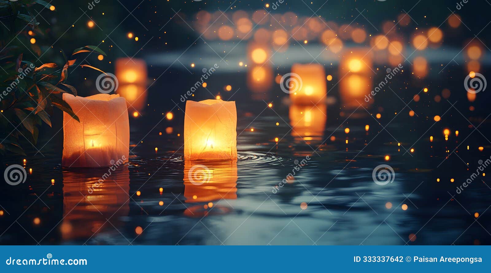 Floating Lanterns Light Up the Night, Creating a Dreamy Scene Over a ...